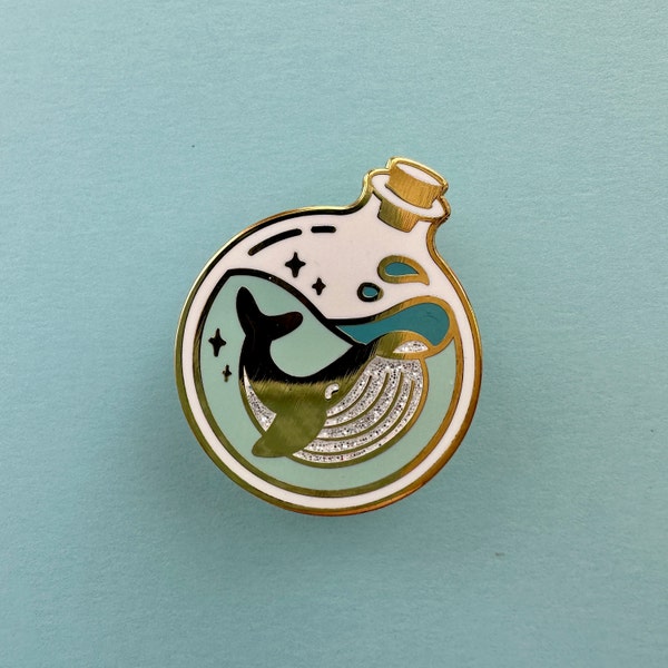 Coral Reef & Manta Ray Pin, Ocean in a Bottle Gold Hard Enamel Pin, Sea ...
