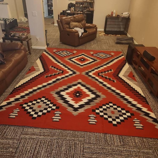 9x12 Ft Handwoven Wool Navajo Rug Southwestern Pattern Modern Design ...