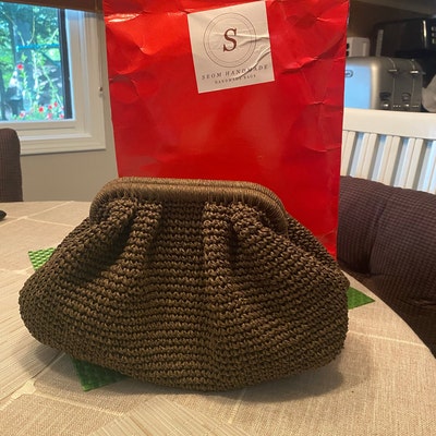 Small Raffia Beige Clutch Bag for Women Straw Knitted Raffia Bag Pouch ...