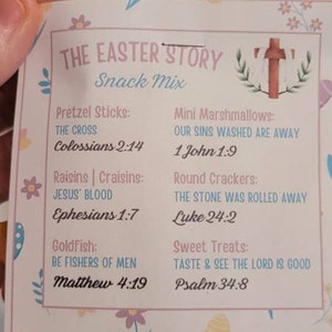 Easter Story Snack Mix Printable Tag 4 X 4 Easter Treat for Kids Sunday ...