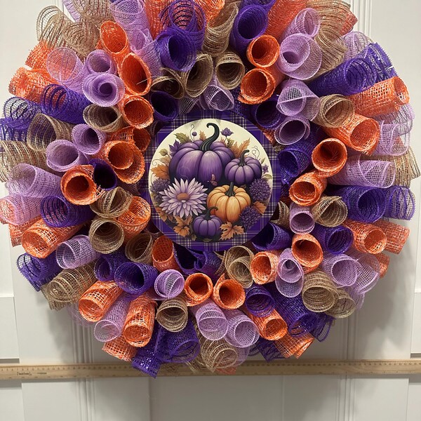 Purple Fall Pumpkin Wreath Sign, Metal Wreath Sign, Round Wreath Sign ...
