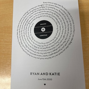 Song Lyric Card Perfect for Wedding, Anniversary Card, Fathers Day Card ...