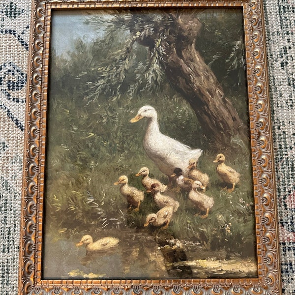ART PRINT | Goose and Gosling Oil Painting | White Goose Wall Art Decor ...
