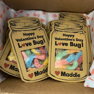 Classroom Valentines, Love Bug Valentine Cards for Kids, PRINTED Gummy ...