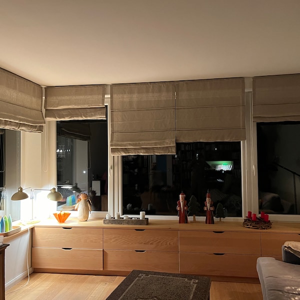 Linen Roman Blind | Medium Linen Custom Roman Shades in Natural Linen ...