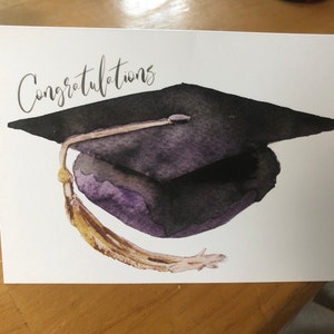 24 Congratulations Cards Graduate Watercolor Purple Black Grad Cap High ...