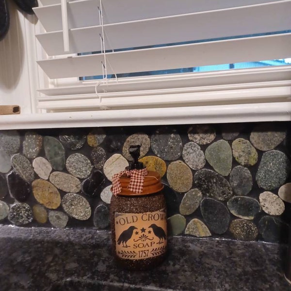 Old Crow Hand Soap Dispenser, Grubby Mason Jar With Soap Pump, Country ...