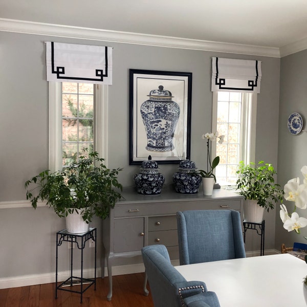 Faux (fake) Flat Roman Shade Valance, With Greek Key Banding Grosgrain ...