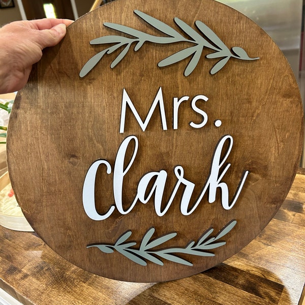 Teacher Name Sign, Teacher Appreciation Gift, Round Teacher Sign, Door ...