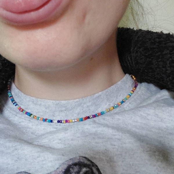 Multicolor Beaded Choker, Vsco, Rainbow, Beach Vibe, Summer, Dainty ...