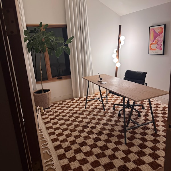 Pink Checkered Rug, Handmade Wool Rug, Moroccan Checkerboard Rug for ...