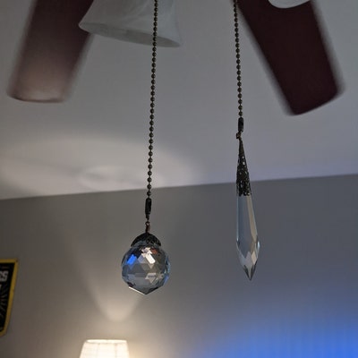 Set of Two, Clear Crystal Ceiling Fan Pulls, Light Pull, Fan Pull ...