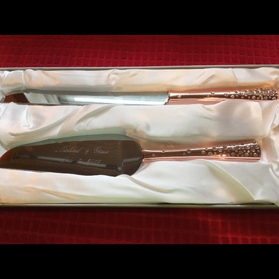 Engraved Rose Gold Cake Server Set With Crystals, Rose Gold Wedding ...
