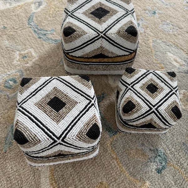 Decorative Beaded Box Set 005, Handmade Balinese Basket Set of 3, Woven ...