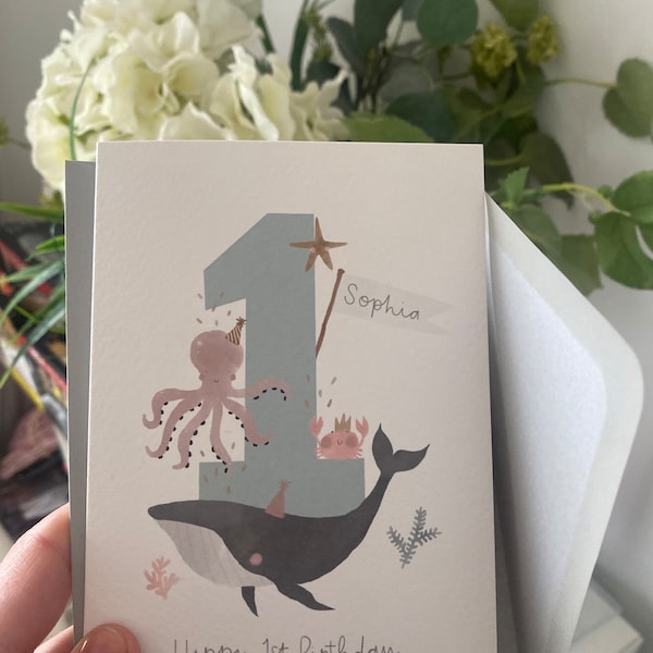 Sea Animals Birthday Card, Can Be Personalised, Ages 1-5 - Etsy