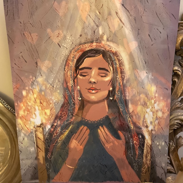 Lighting Shabbat Candles Painting Wall Art Praying Israeli Artist ...