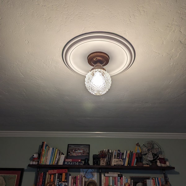 372b Vintage 1940's 50's Ceiling Light Fixture Chandelier Lamp Pink ...