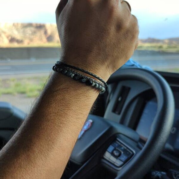 Men's Bracelet Set, Men's Beaded Bracelet, Men's Leather Bracelet, Men ...
