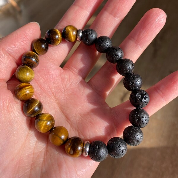 Tiger Eyes & Lava Rock Essential Oil Diffuser Bead High Quality Stretch ...