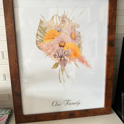 Family Birth Flower Bouquet, Custom Flower Art, Vintage Floral Family ...