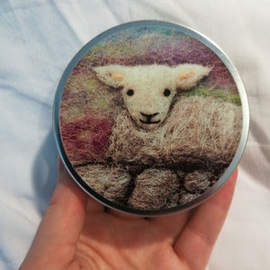 Sheep and Lamb Tin, Small Round Storage Box With Scottish Cottage Scene ...