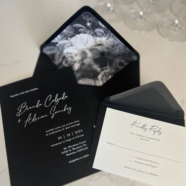 Classic Black Wedding Invitations | Minimal Sleek Invitation Set ...