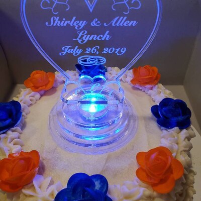 Personalized LED Lighted Monogram Heart Wedding Cake Topper, Acrylic ...