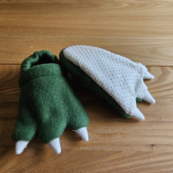 New Colors- Fleece Dinosaur Feet Baby Soft Sole Slippers- Fleece Dino ...
