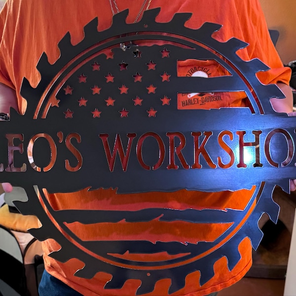 Custom American Flag Workshop Sign | Metal Shop Sign | Free Shipping ...