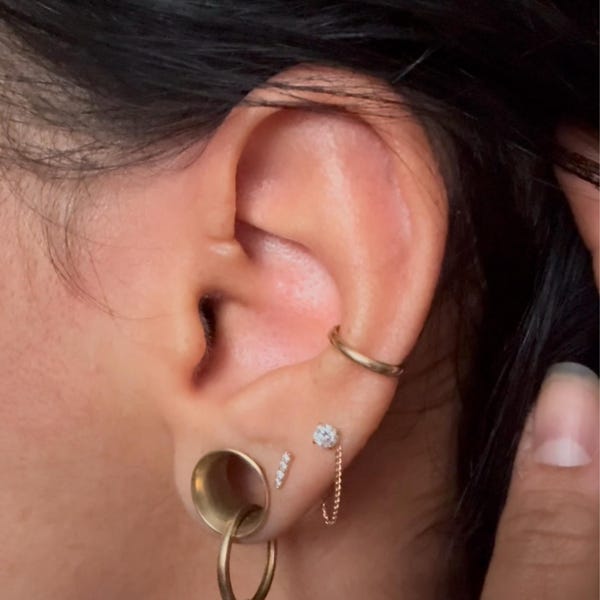 14k Solid Gold Curve Bar Stud Earring Cartilage Rectangle Daith Conch ...