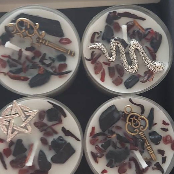 Hecate Tea Light Candle Set | Crystal Infused | Herb Infused | Crystal ...