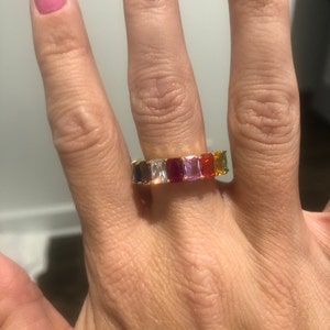 Rainbow Crystal Ring Round Rainbow CZ Eternity Band Silver | Etsy