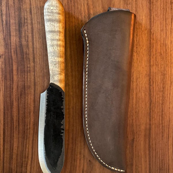 Jeff White Comanche Kephart Knife With Curly Maple Handle and Sheath - Etsy