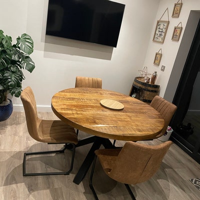 Sara Luxury Round Hand Made Solid Mango Wood Industrial Dining Table ...