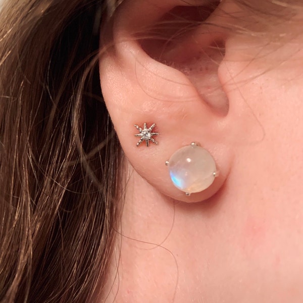 Moonstone Earrings, Rainbow Moonstone Studs, Moonstone Stud Earrings ...