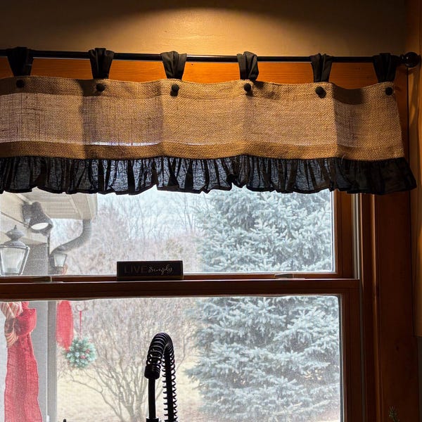 Burlap Curtains Cottage Kitchen Ruffle Valance Simple Rustic French ...