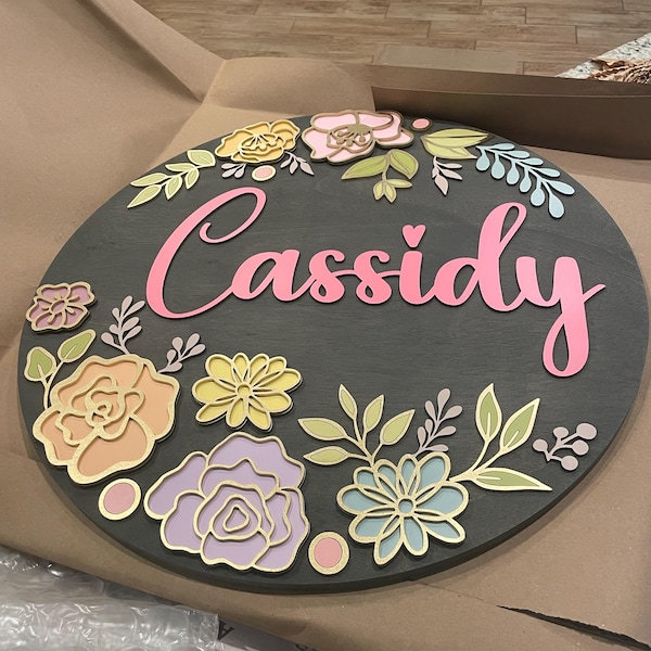 Custom Name Sign, Nursery Name Sign, Boho Nursery Sign, Floral Nursery ...
