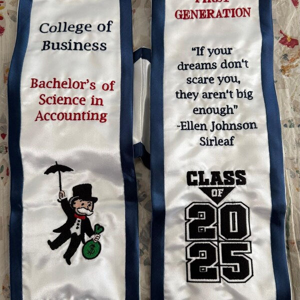 Custom College Graduation Sash, Personalized Graduation Stole, Custom ...