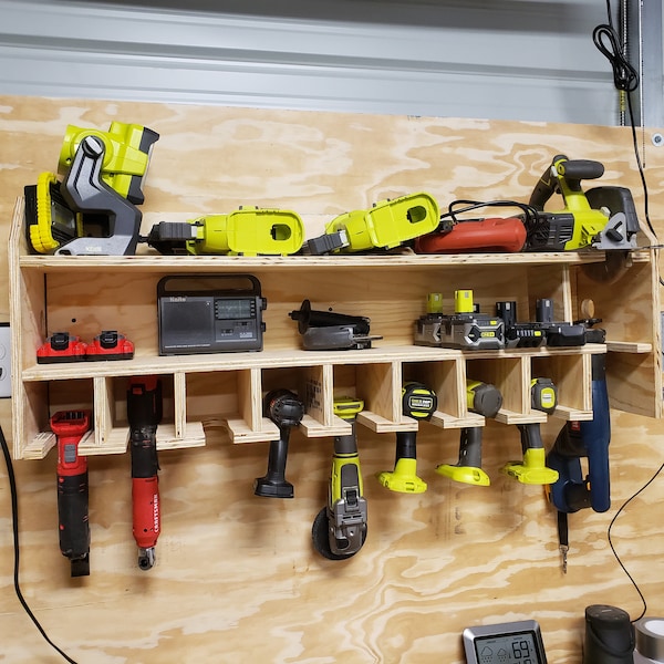 9 Slot DIY Cordless Power Tool Storage Shelf Woodworking Plans, Cordless Drill Holder With ...
