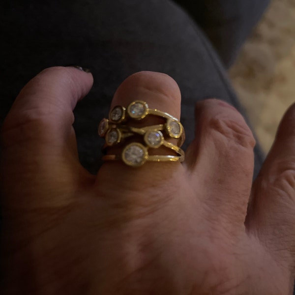 Crossover Bezel Set Ring, Moissanite Scatter Ring, Multi Stone Bubble ...