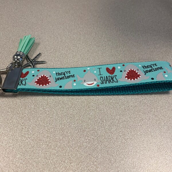 Shark Key Fob - I Love Sharks Key Fob - Shark Keychain - Fish Key Fob ...