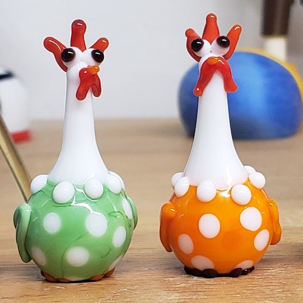 Glass Chicken, Lampwork Chicken, Cute Chicken Figurine, Murano Glass ...