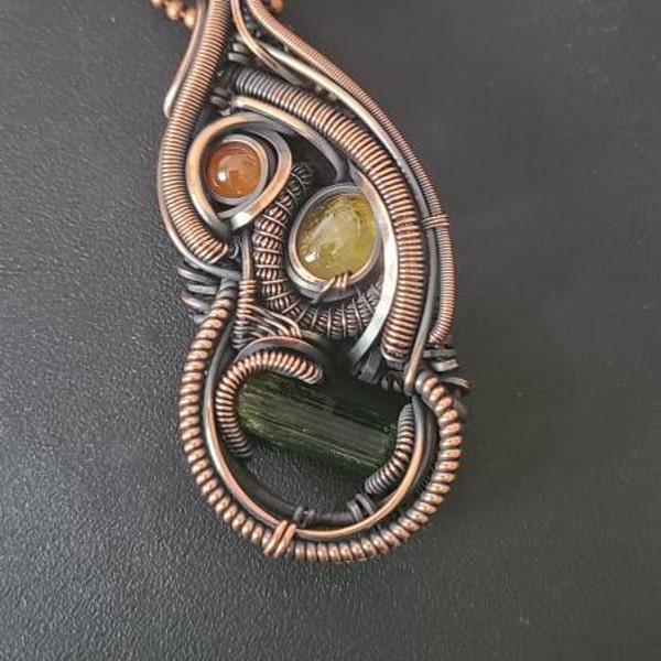 Black Tourmaline Necklace Wire Wrap Pendant Copper Jewelry Tyet Style ...