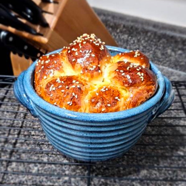 Bread Baker - Pottery Bread Baking Pot in Blue Glaze - 12 Recipes ...