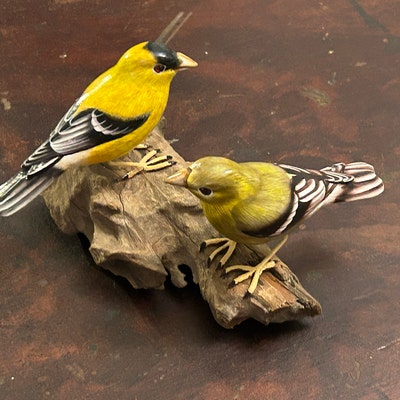 Hand Carved, Hand Painted Wooden Bird Sculpture of a Pair of Dunlins - Etsy