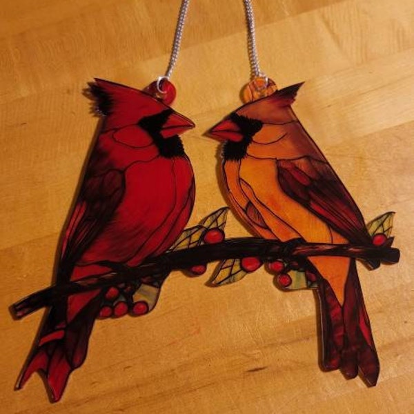 Red Cardinal Suncatcher, Christmas Gift, Cardinals Acrylic Window ...