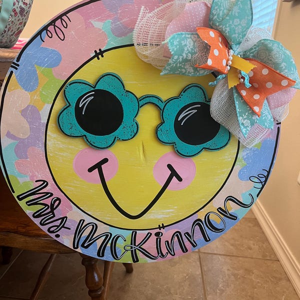 Teacher Door Sign, Hippie Door Decor, Flower Door Wreath, Teacher Door ...