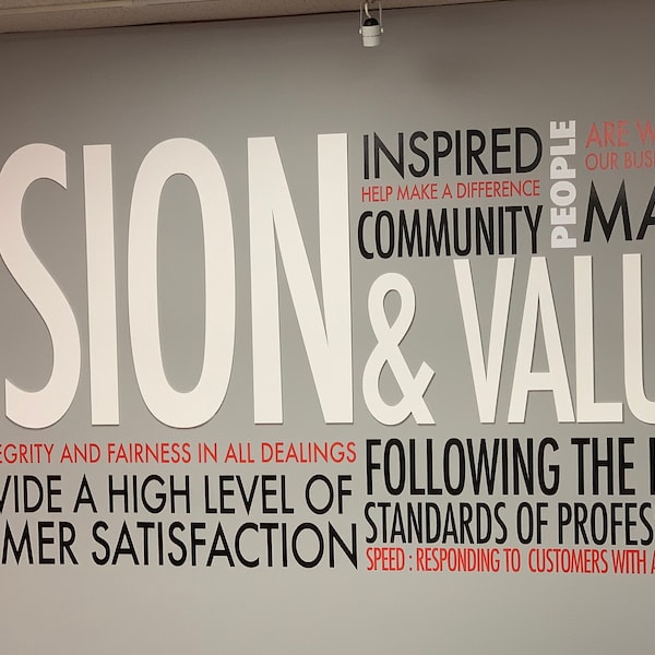 Vision & Values - 3D Letters - Office Wall Art - Wall Decal - Wall ...