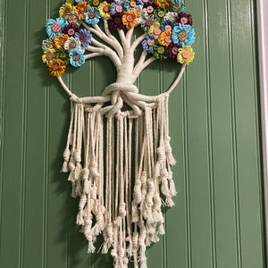 Large Tree of Life Macrame Wall Hanging With Flowers, Boho Wall Art ...
