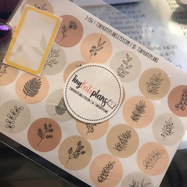 Boho Round Floral Label Stickers, Neutral Color Boho Planner Stickers ...